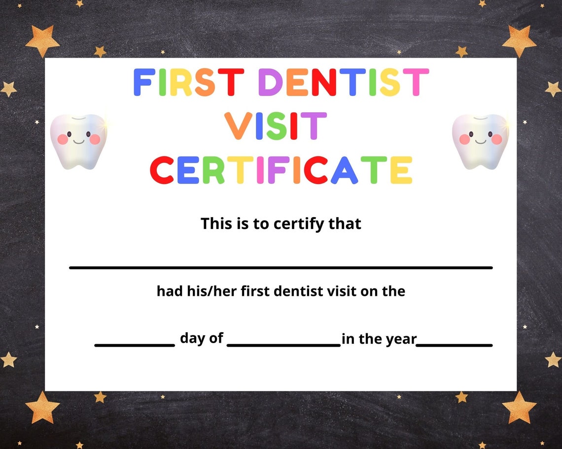 First Dentist Visit Certificate, First Dental Visit Certificate, First ...
