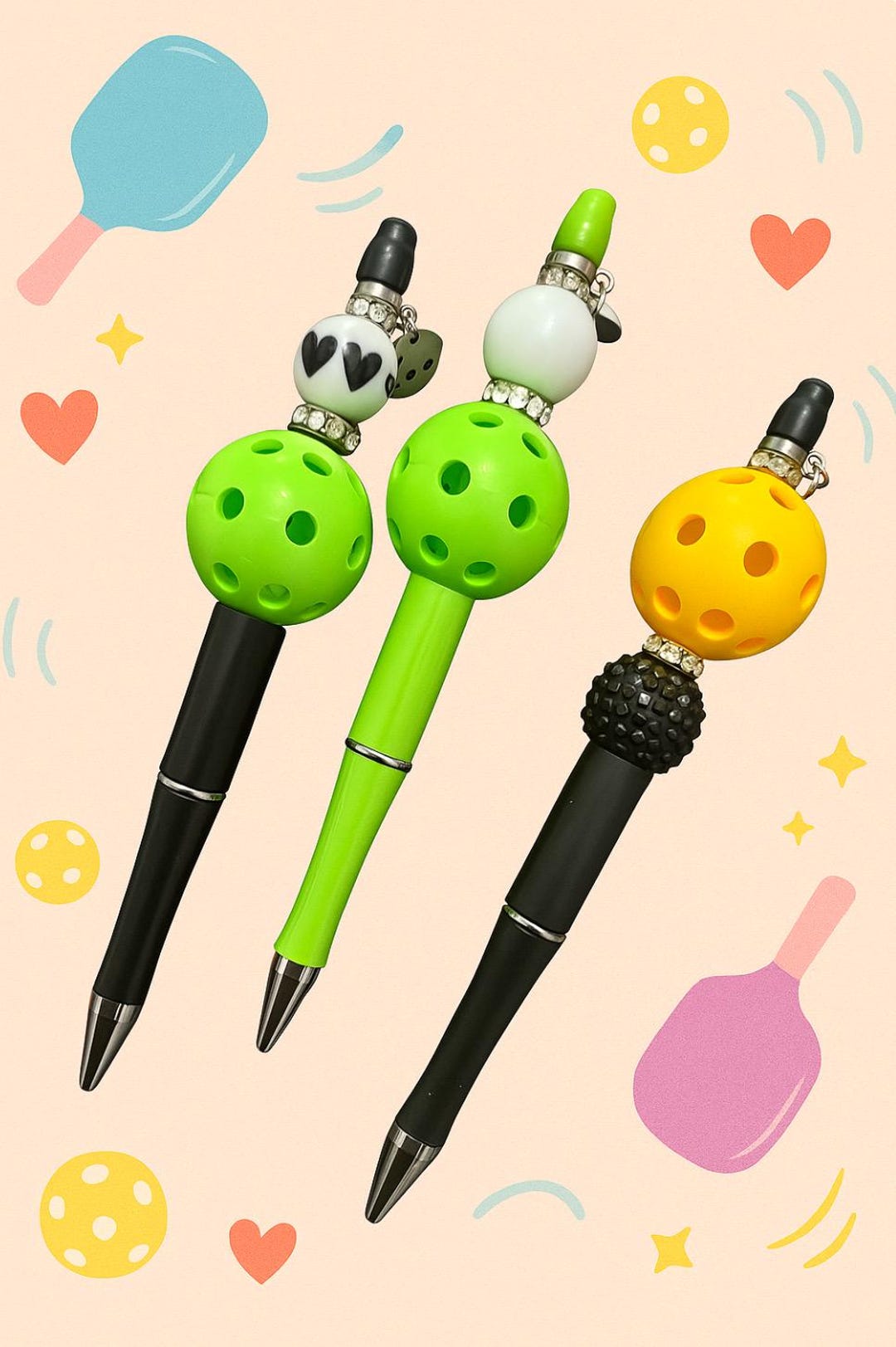 Handmade Pickleball Pen: Rhinestone Charm, Refillable Ink - Etsy