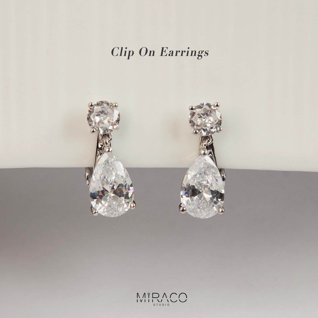 Clip on Diamond Earrings, Crystal Dangle Earring, Clear Crystal ...