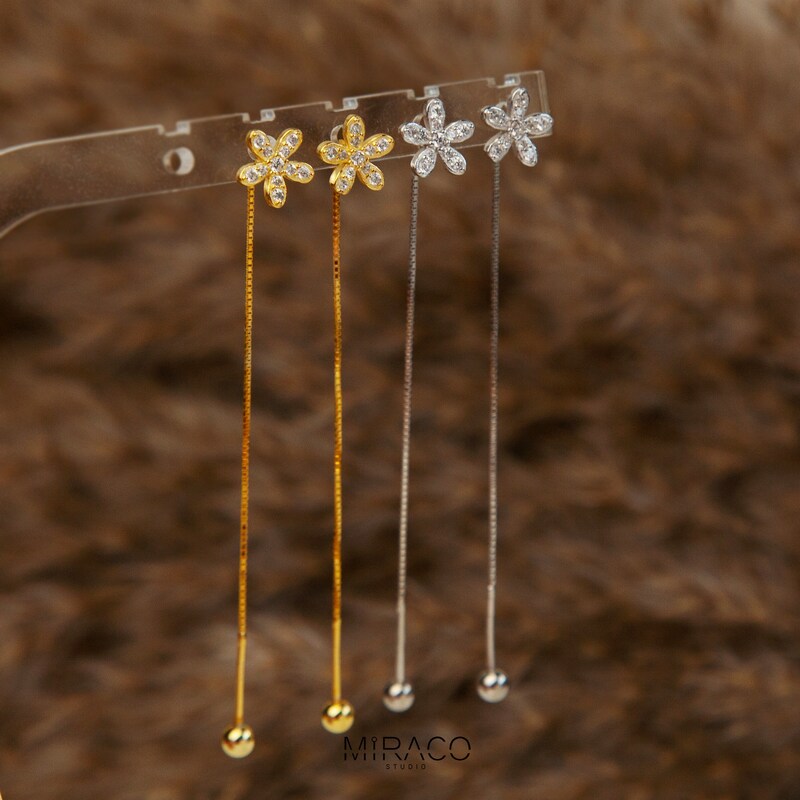 Flower Threader Earrings - Etsy