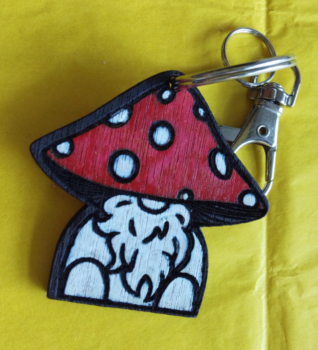 Laser Cut Hand Painted Mushroom Gnome Keyring, Wooden Bright Light Cute ...
