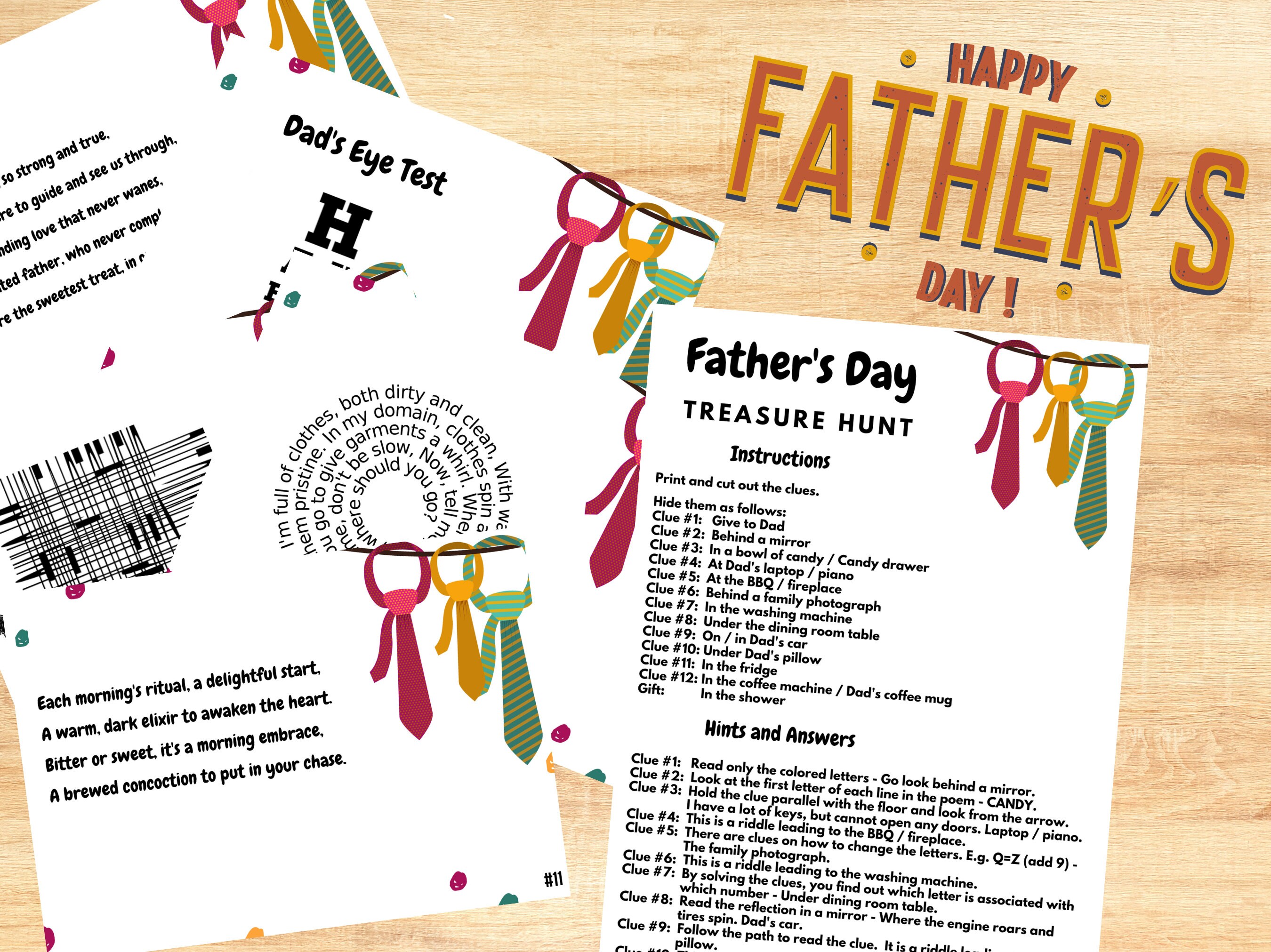 Father's Day Treasure Hunt, Father's Day Printable Clues, Scavenger ...