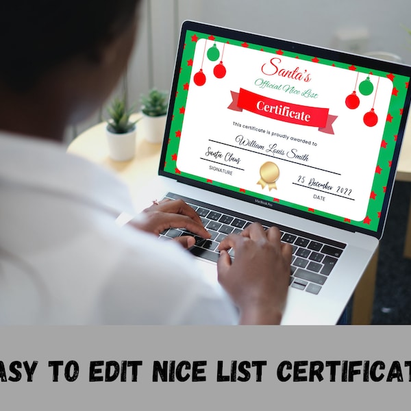 Editable Nice List Certificate, Christmas Eve Box, Printable, Canva ...