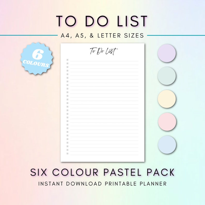 Minimalist to Do List - Daily Task Checklist - Printable PDF - Pastel ...