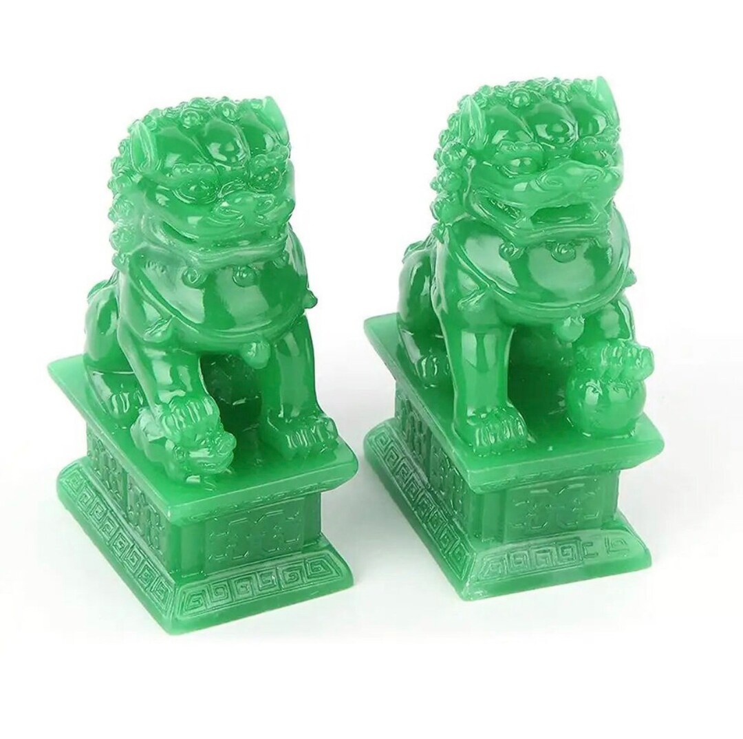 2pcs Fu Foo Dogs Guardian Lion Statues Chinese Feng Shui Ornament for ...