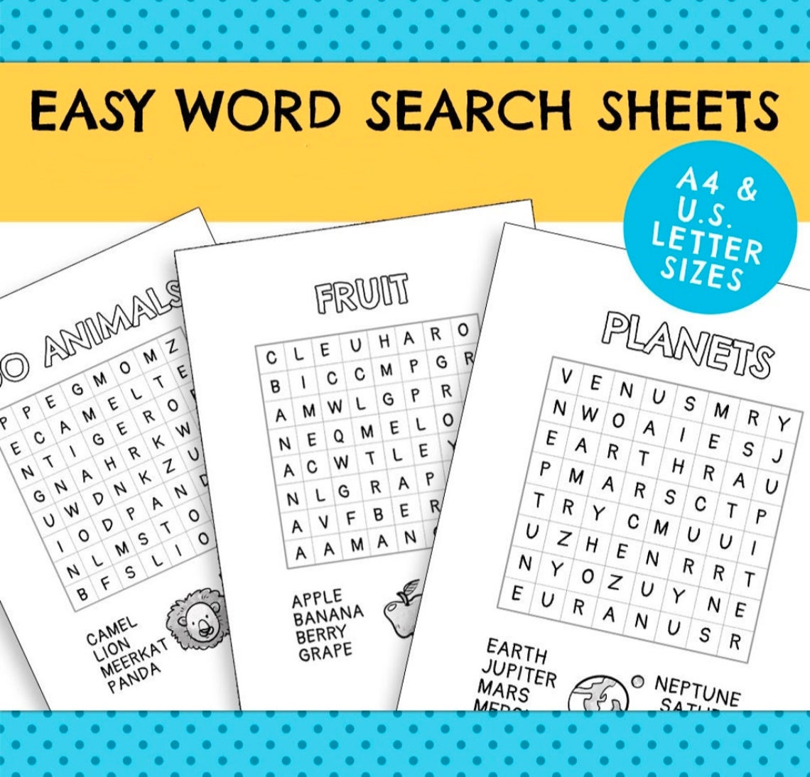 Word Search Printable Puzzle Kindergarten First Grade Word Search ...