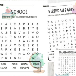 Word Search Printable Puzzle Kindergarten First Grade Word Search ...