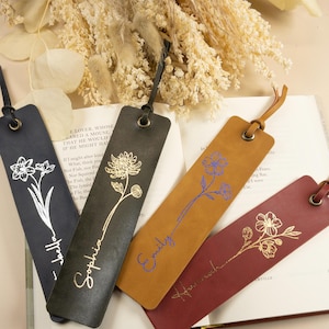 Custom Leather Bookmark With Birth Flower Foil Printed Name ...