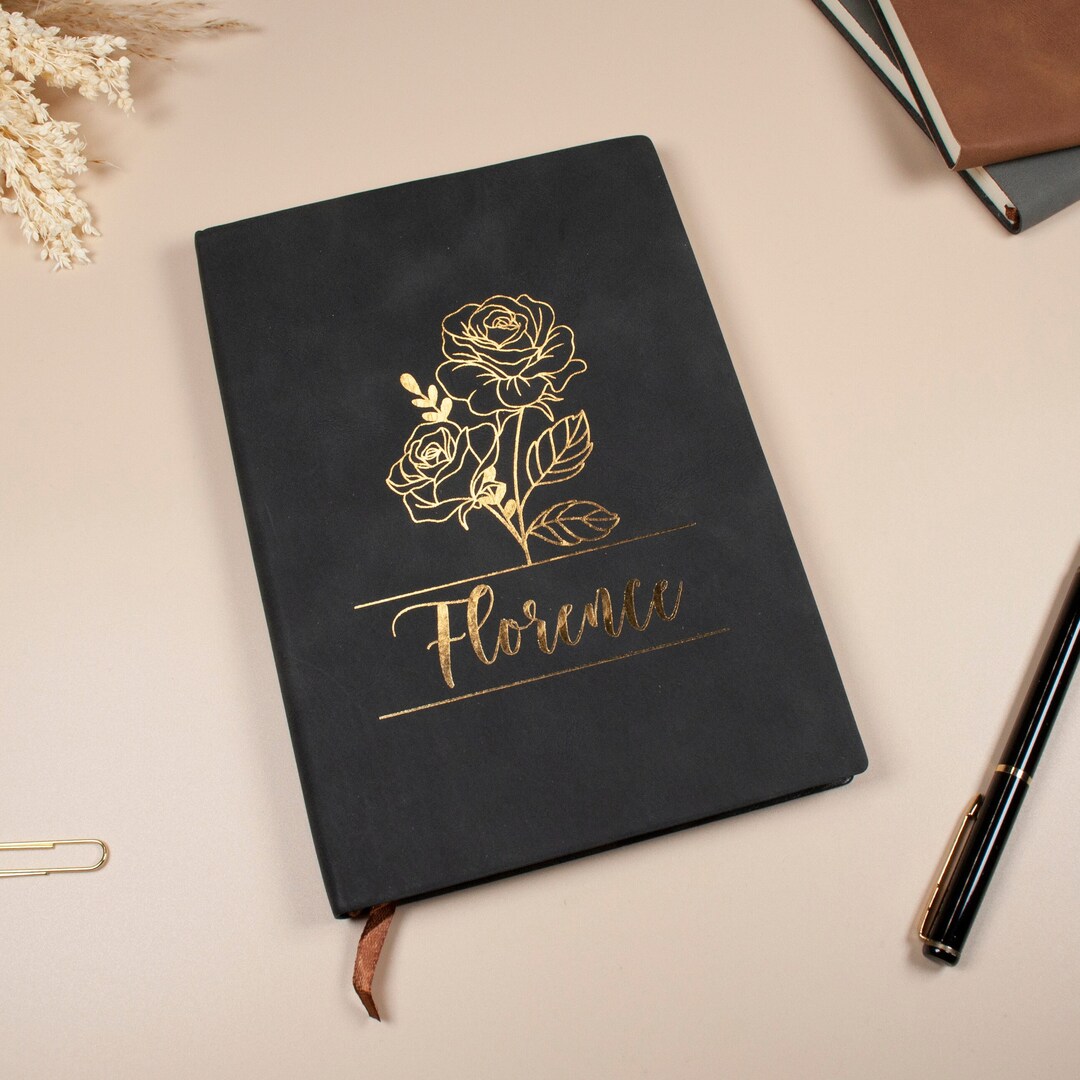 Personalized Birth Flower Journal Notebook, Birth Month Flower Gift for ...