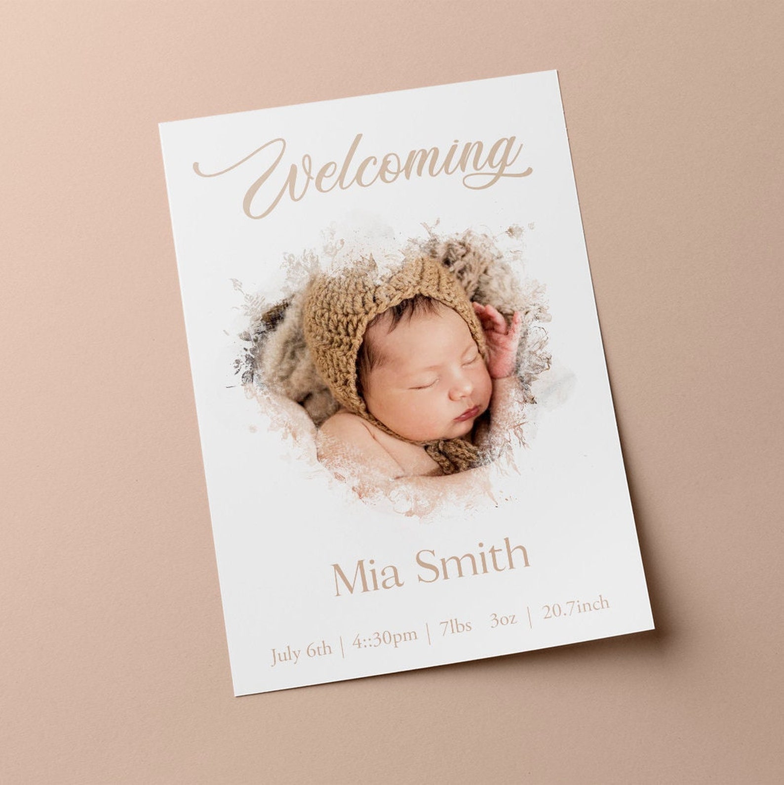 Newborn Baby Birth Template, Printable Photo Birth Card, Birth Stats ...