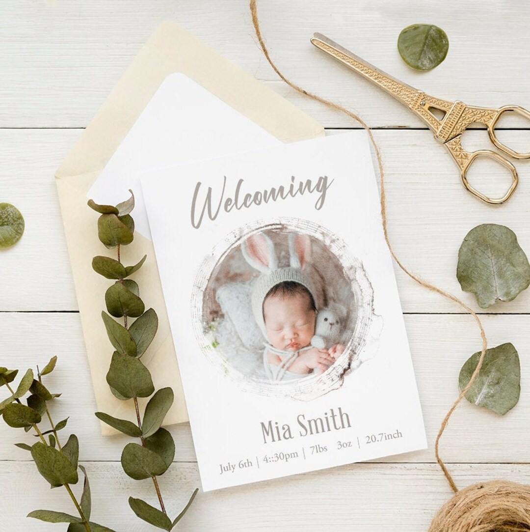 Newborn Baby Birth Template, Printable Photo Birth Card, Birth Stats ...