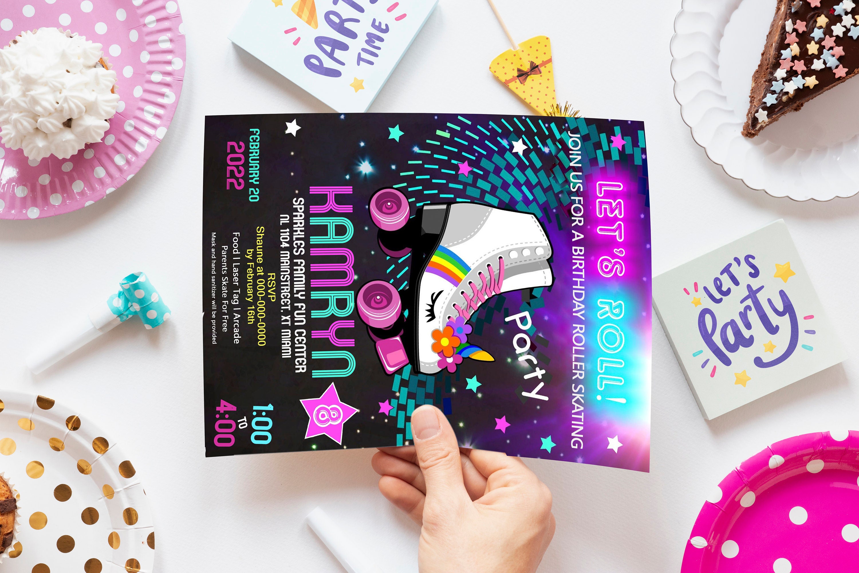 Let's Roll Birthday Invitation Card, Roller Design, Pink Girly - Etsy