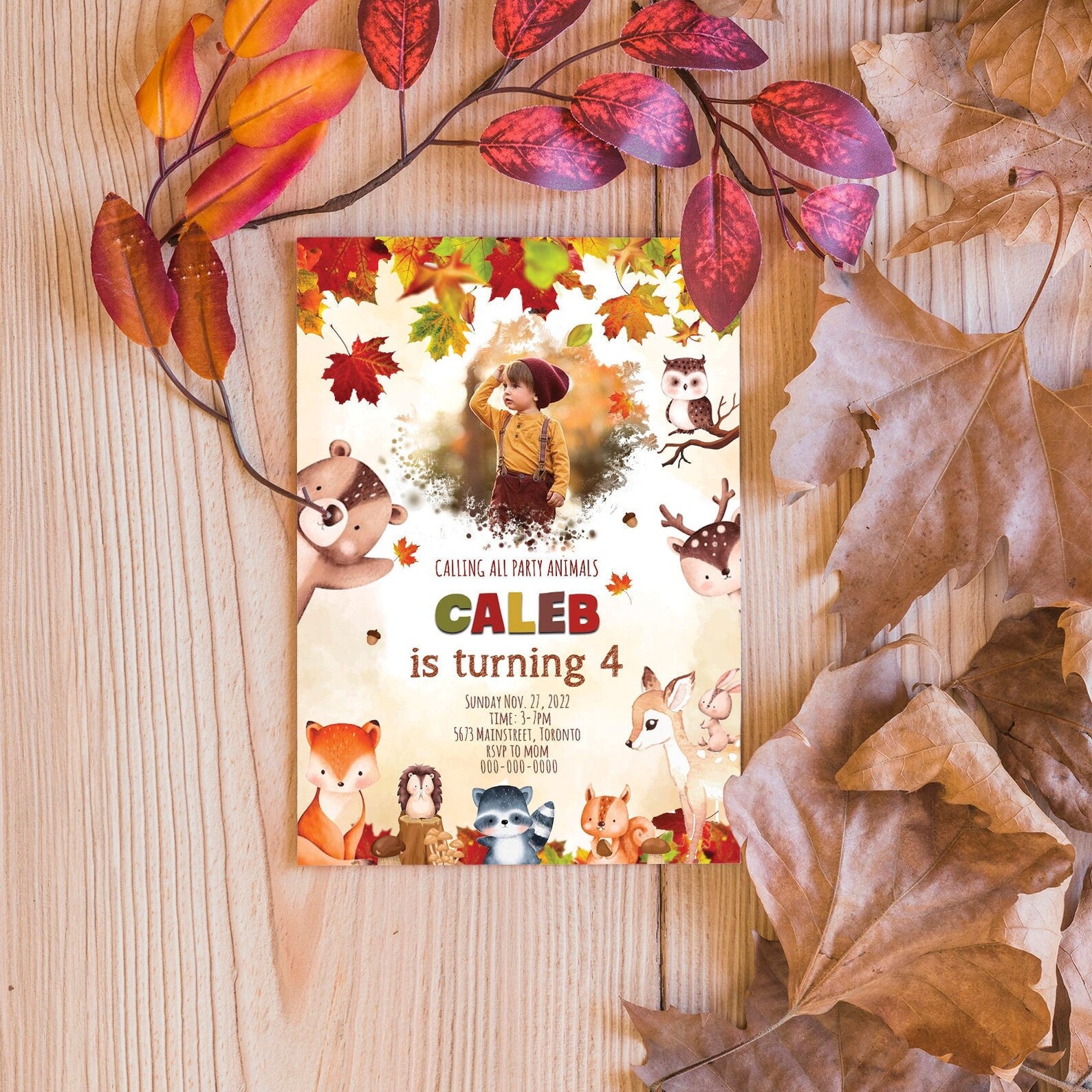 Autumn Party Animal Birthday Invitation Autumn Birthday Invitation ...