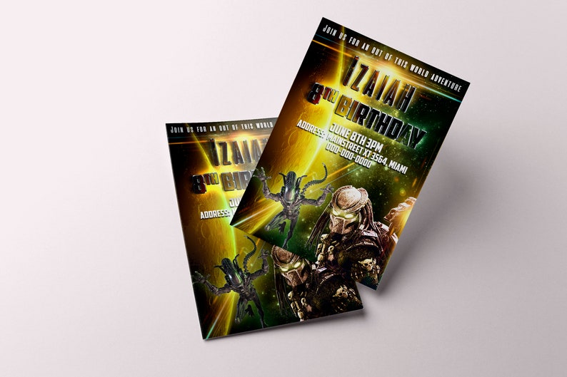 Alien Vs. Predator Birthday Invitation Card Design, for Kids, Digital ...