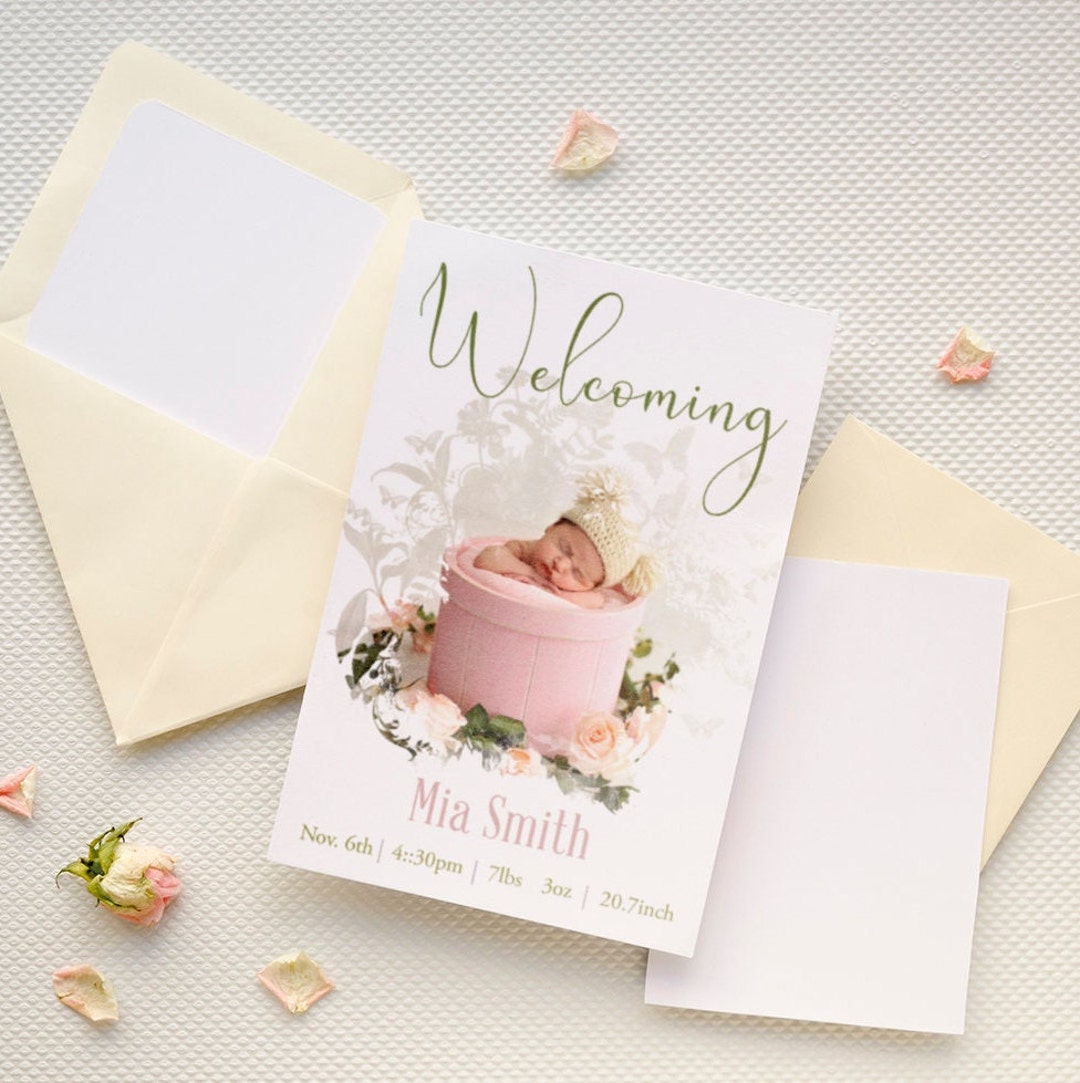 Newborn Baby Birth Template, Printable Photo Birth Card, Birth Stats ...