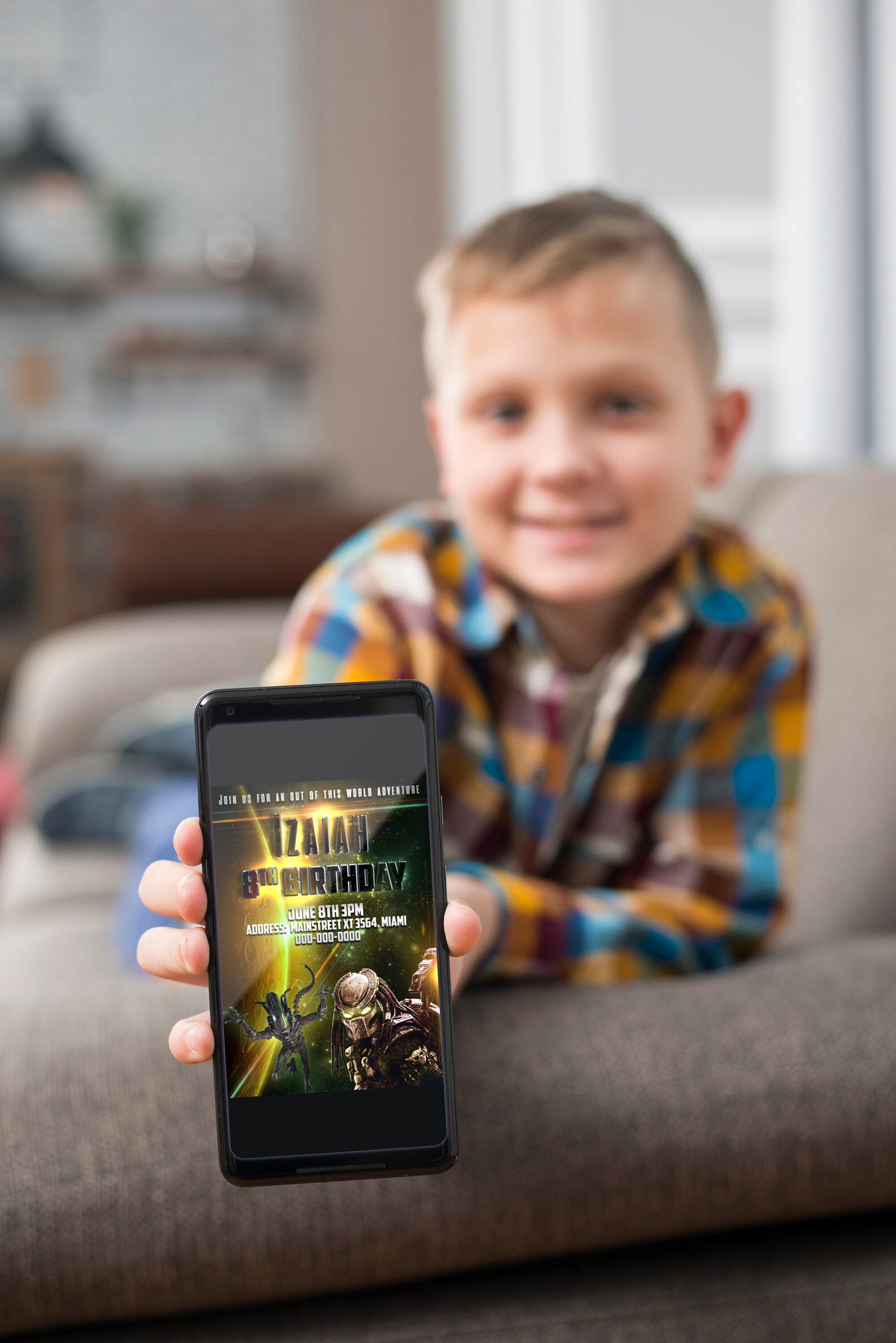 Alien Vs. Predator Birthday Invitation Card Design, for Kids, Digital ...