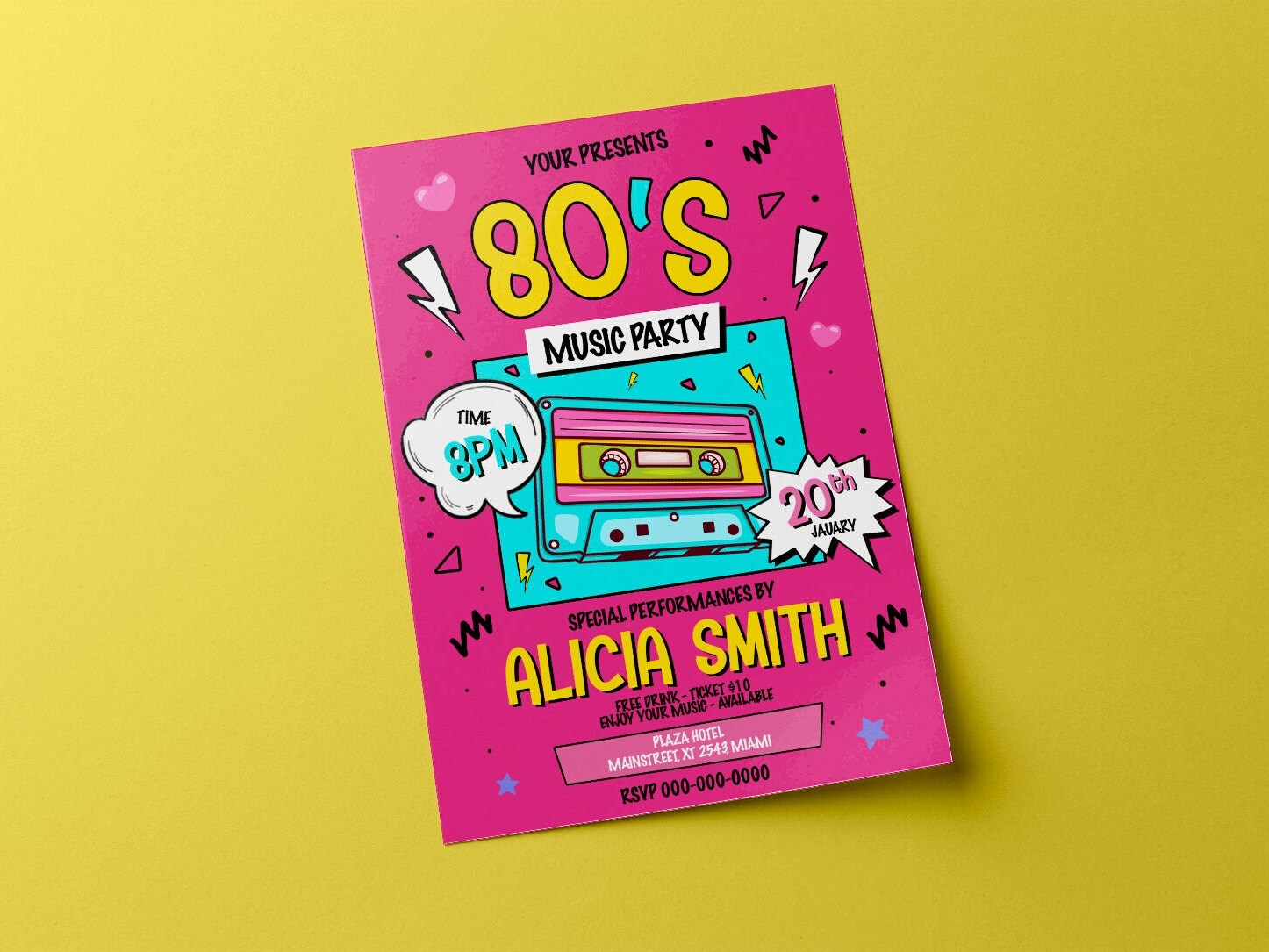80s Music Party Invitation Card, Birthday Invitation, Doodles, Retro ...
