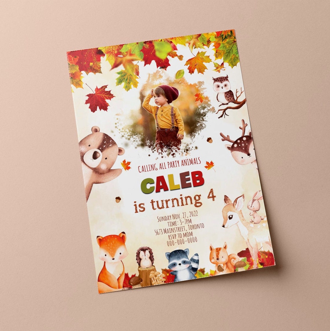 Autumn Party Animal Birthday Invitation Autumn Birthday Invitation ...
