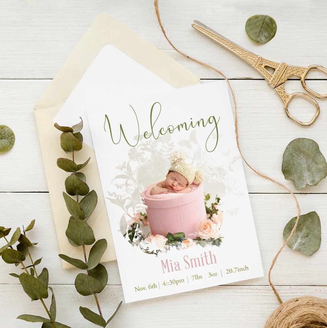 Newborn Baby Birth Template Printable Photo Birth Card Birth - Etsy