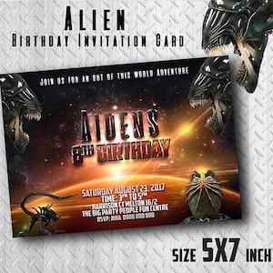 Alien Vs. Predator Birthday Invitation Card Design, for Kids, Digital ...