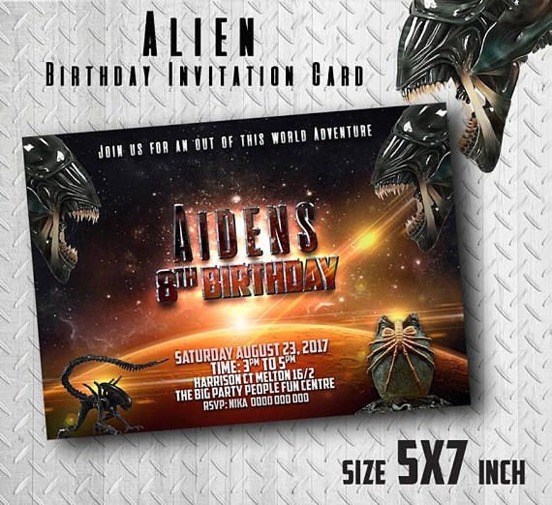 Alien Vs. Predator Birthday Invitation Card Design, for Kids, Digital ...