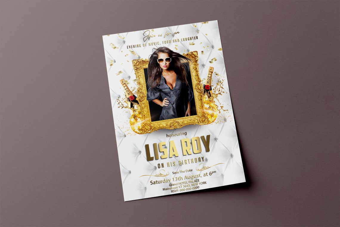Birthday Party Invitation Card, Gold Frame, Gold Glitter, Luxury VIP - Etsy