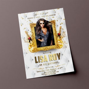 Birthday Party Invitation Card, Gold Frame, Gold Glitter, Luxury VIP - Etsy