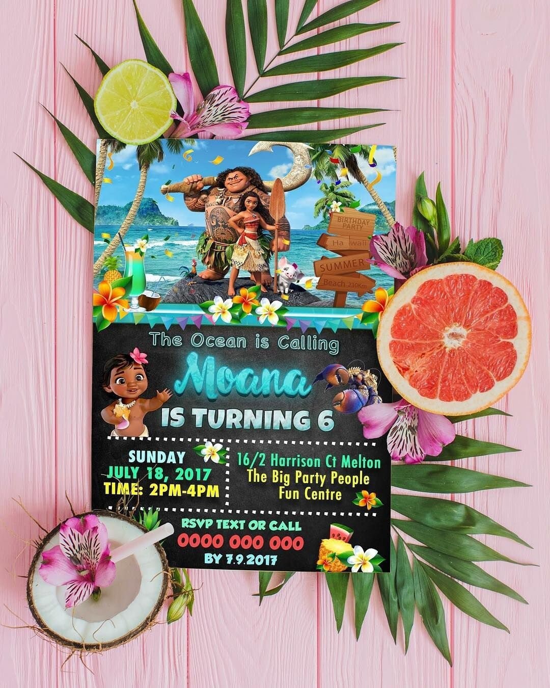 Moana Birthday Invitation Card Design, Digital Print - Etsy