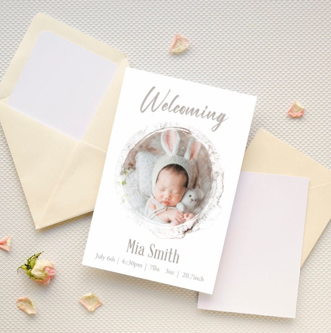 Newborn Baby Birth Template, Printable Photo Birth Card, Birth Stats ...