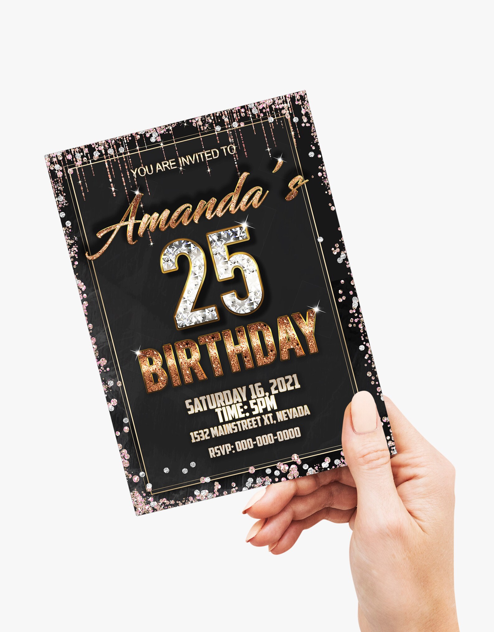 Birthday Gold Glitter Invitation Card Design, Ready for Print or Send ...