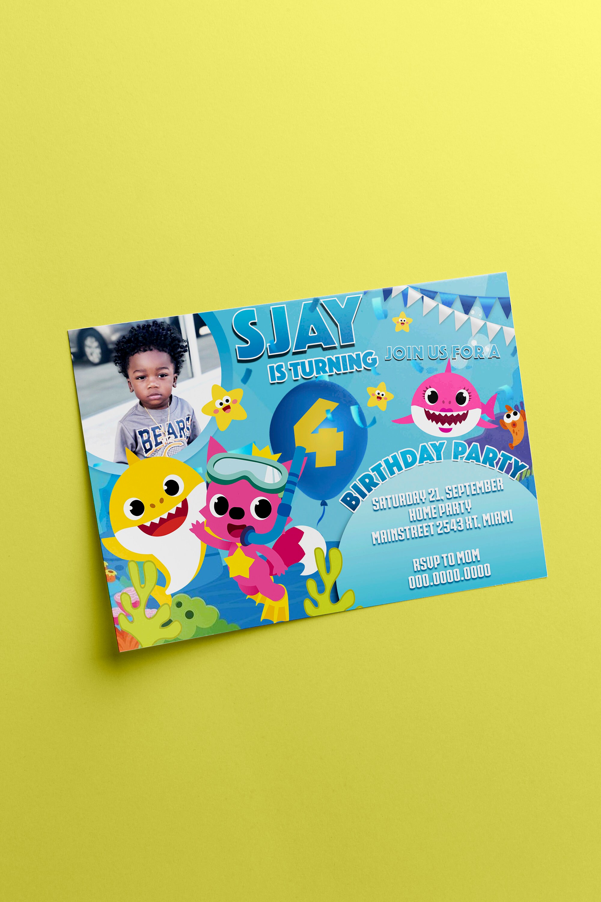 Baby Shark Birthday Invitation Card, for Kids, Digital Print, Card ...
