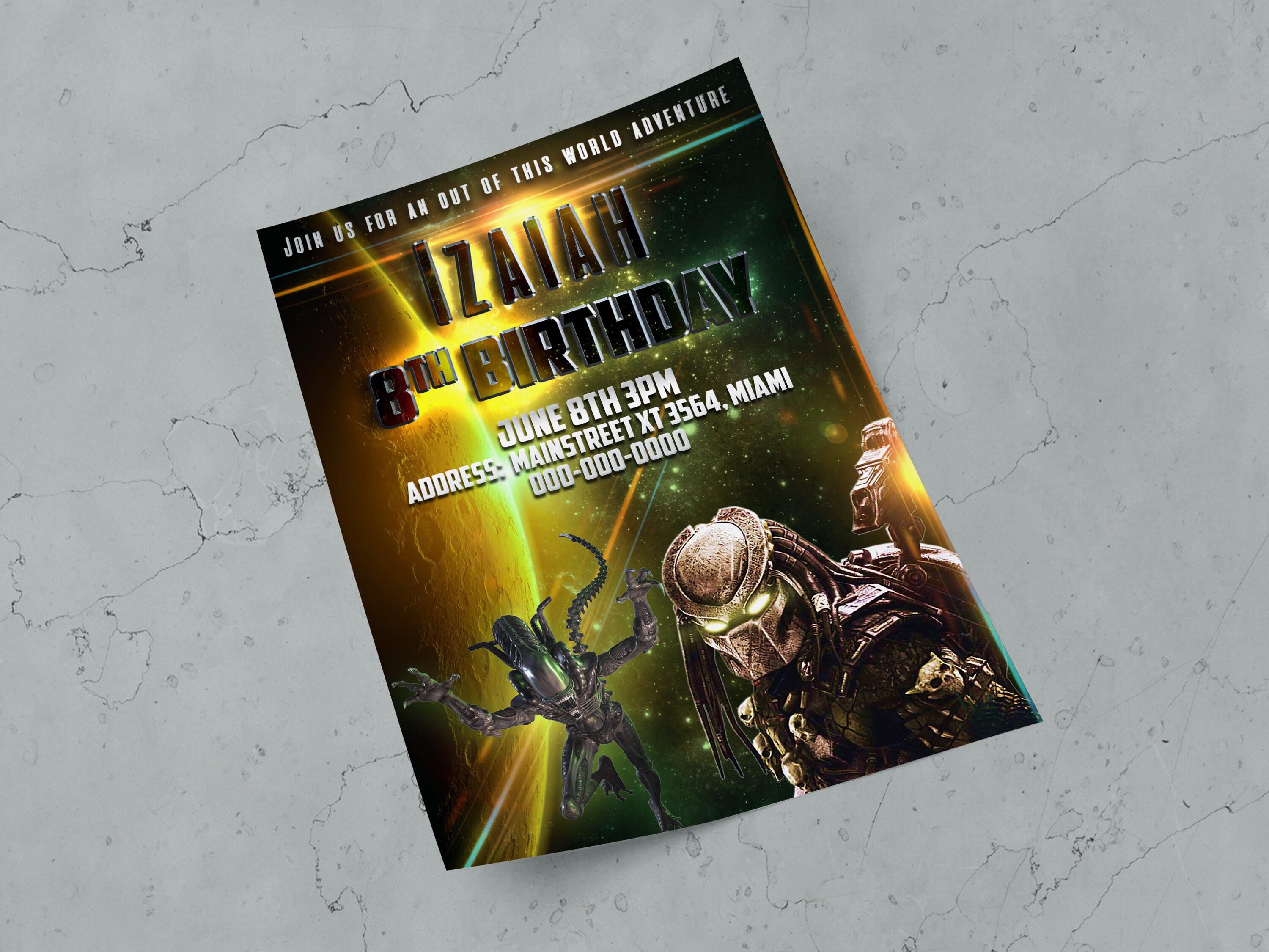 Alien Vs. Predator Birthday Invitation Card Design, for Kids, Digital ...