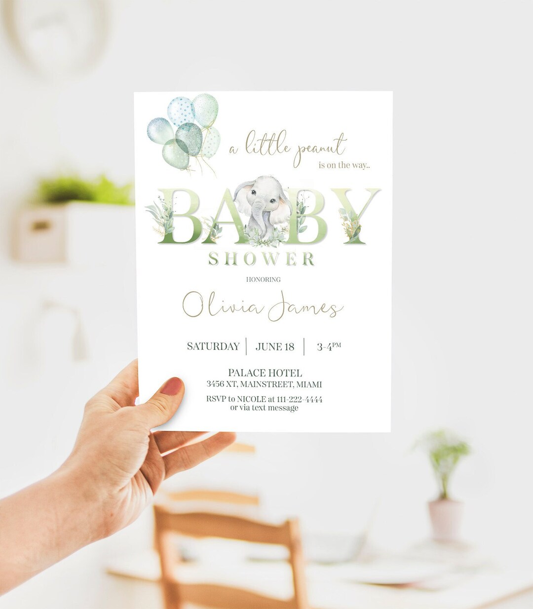 Buy Baby Shower Little Elephant Invitation Card, Baby Gold Design ...