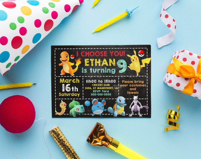 Pikachu Invitation Card Design, for Kid, Pokemon, Digital Print - Etsy