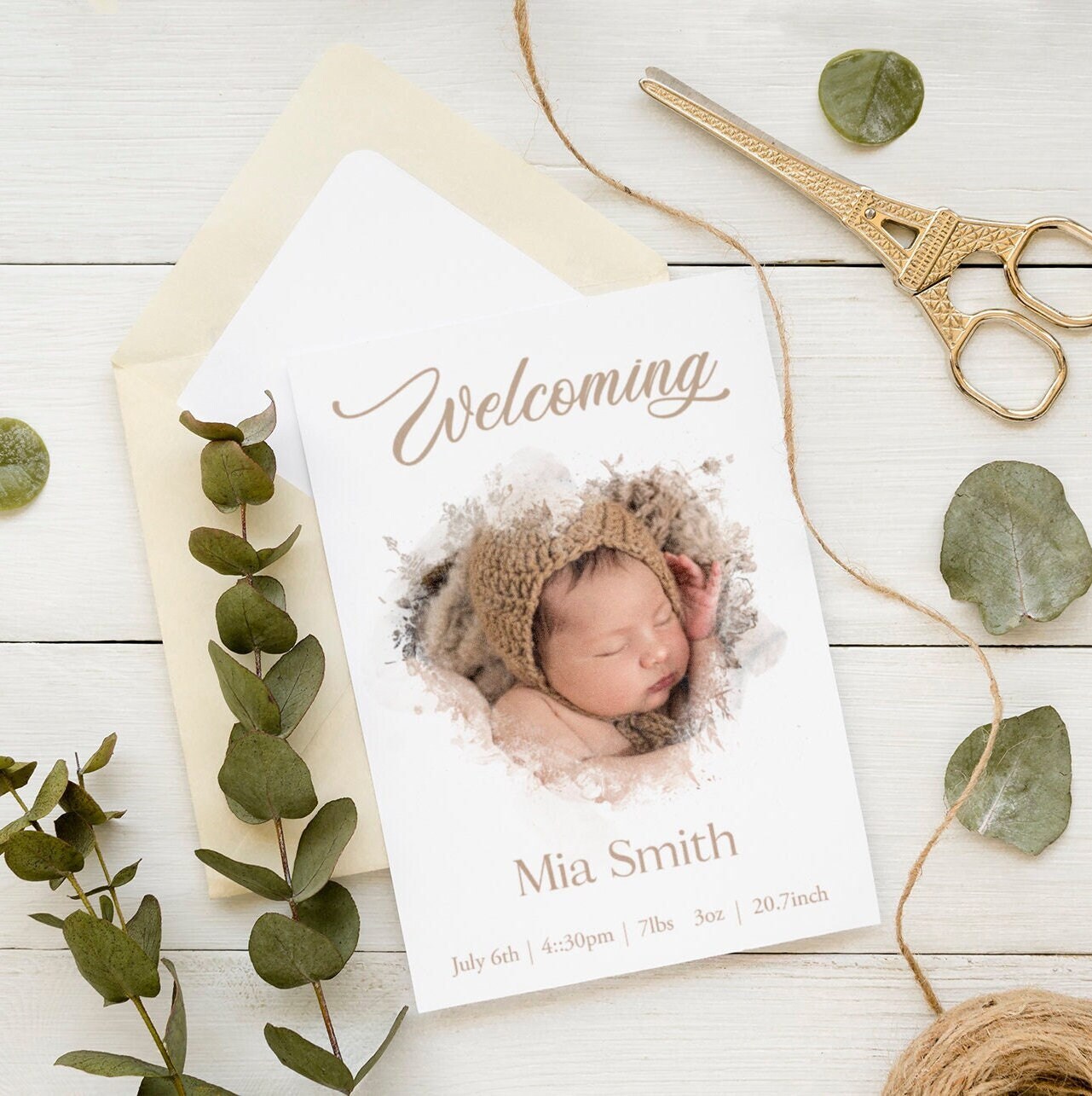 Newborn Baby Birth Template, Printable Photo Birth Card, Birth Stats ...