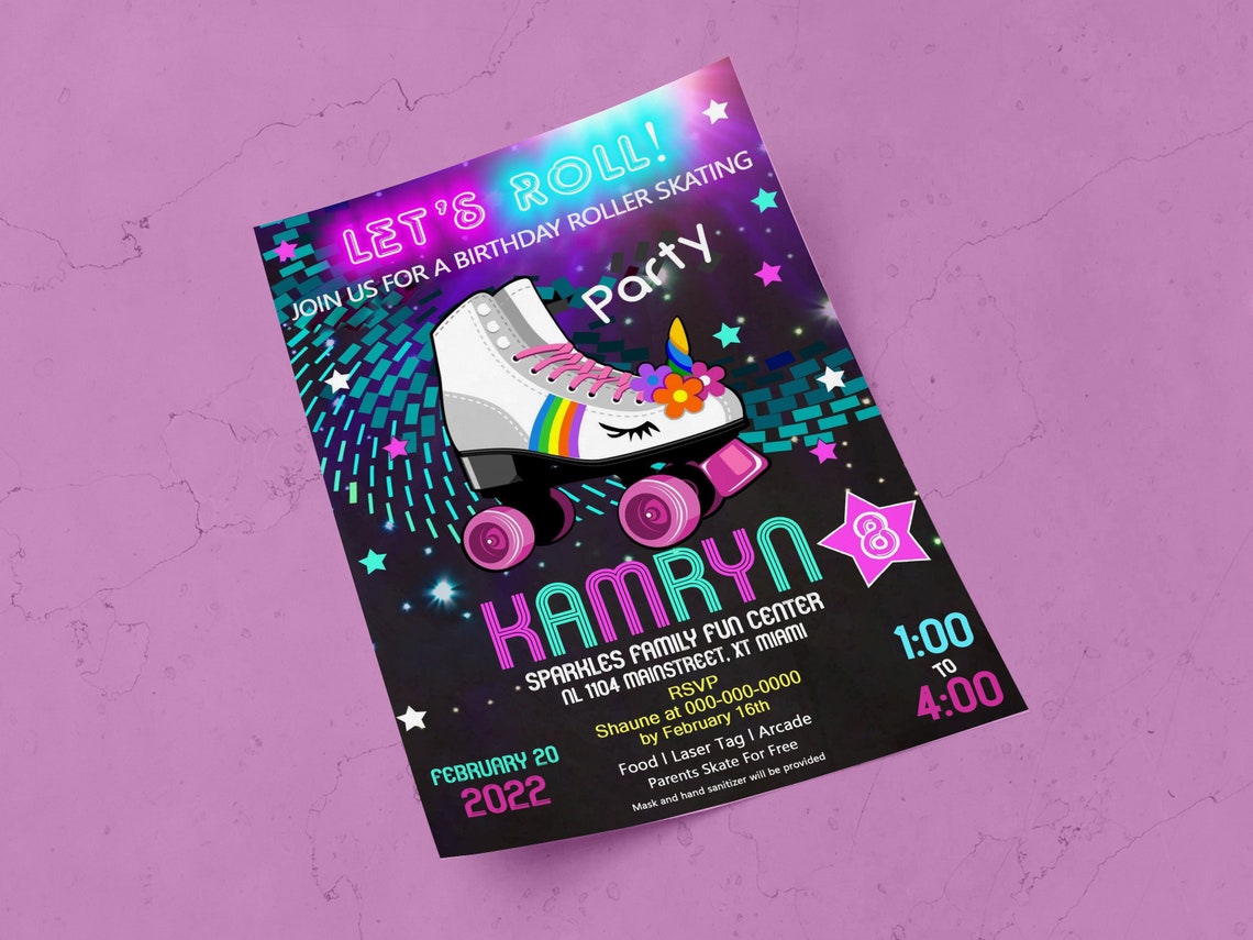 Let's Roll Birthday Invitation Card, Roller Design, Pink Girly - Etsy