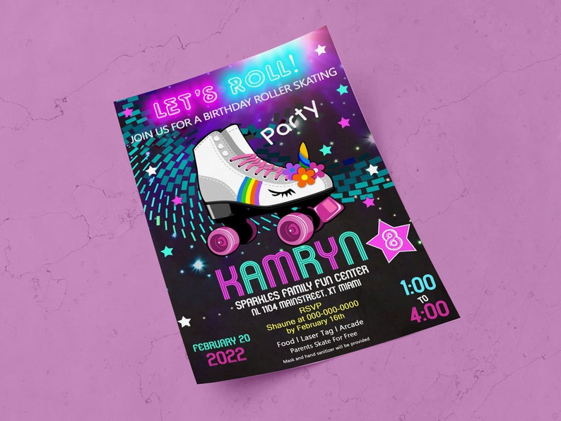 Let's Roll Birthday Invitation Card, Roller Design, Pink Girly - Etsy