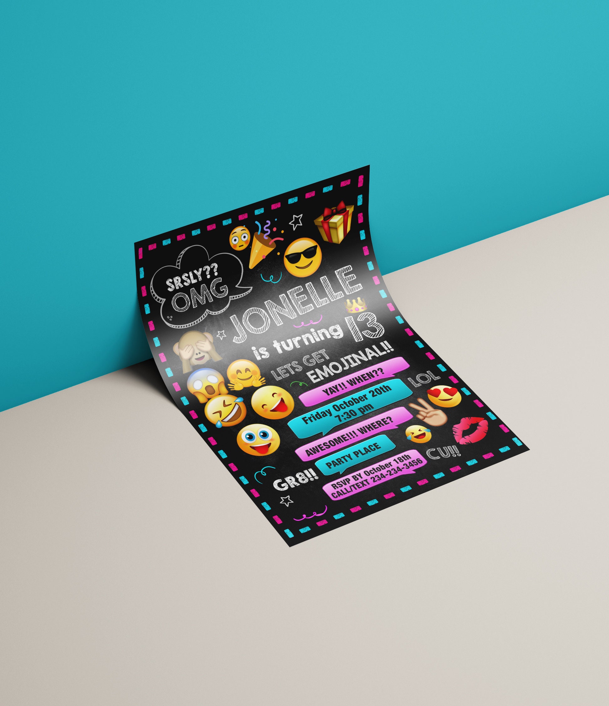 Emoji Birthday Invitation Card Design, Smile, Emotion, Digital Print - Etsy