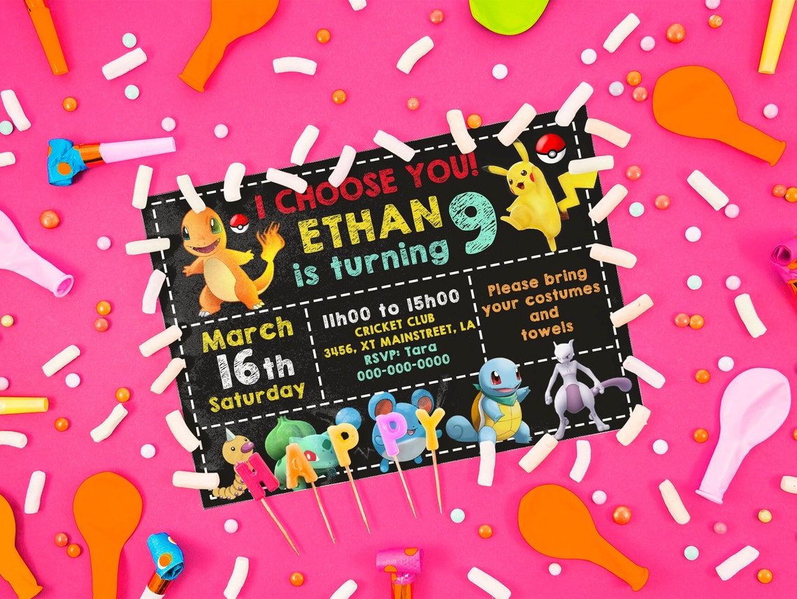 Pikachu Invitation Card Design for Kid Pokemon Digital - Etsy