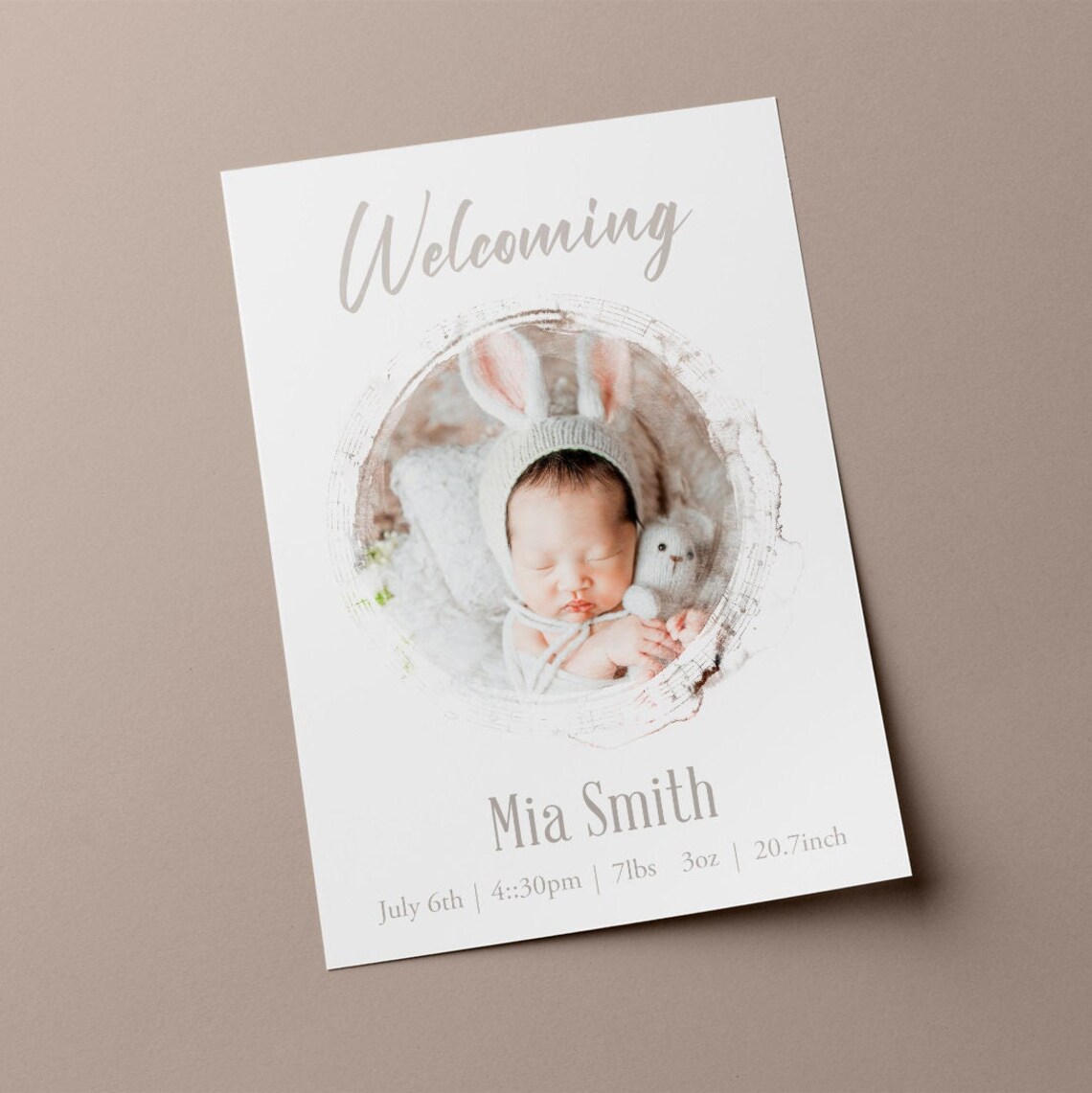 Newborn Baby Birth Template, Printable Photo Birth Card, Birth Stats ...