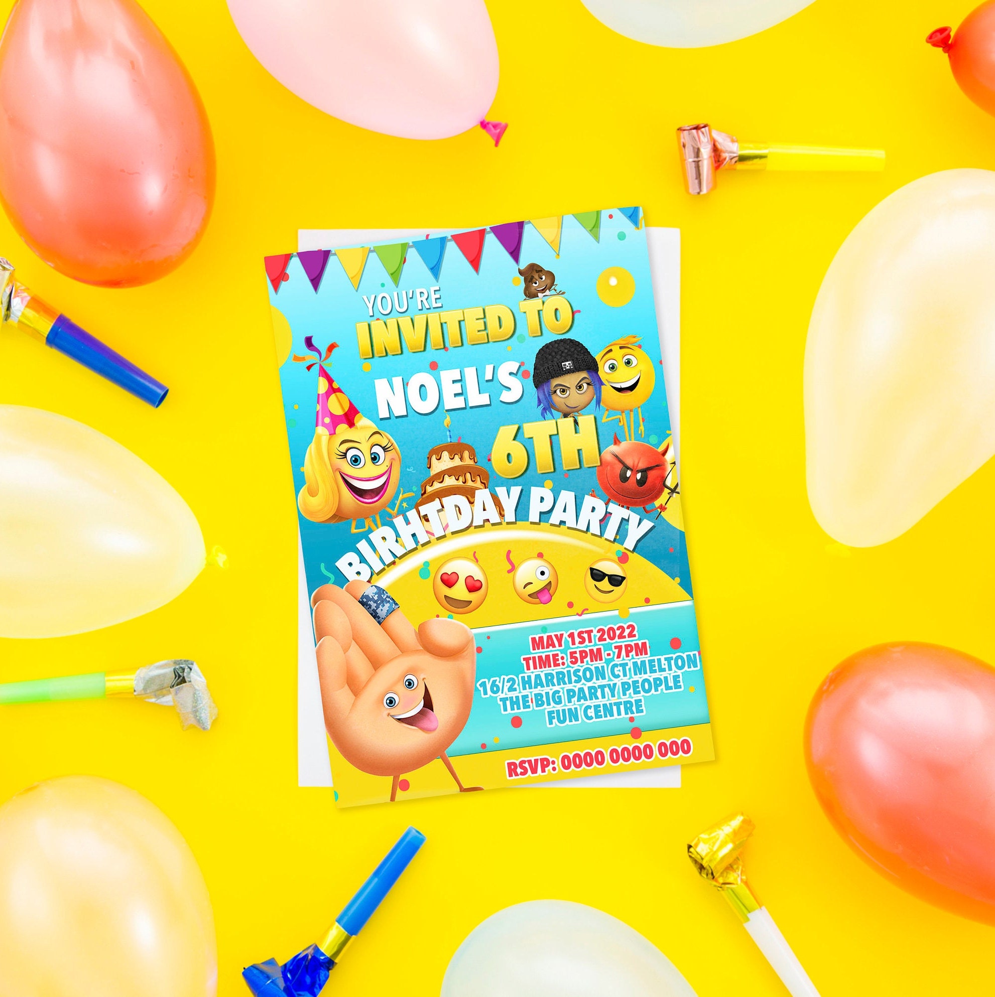 Funny Kids Birthday Invitation Card Design, Emotion, Digital Print File ...