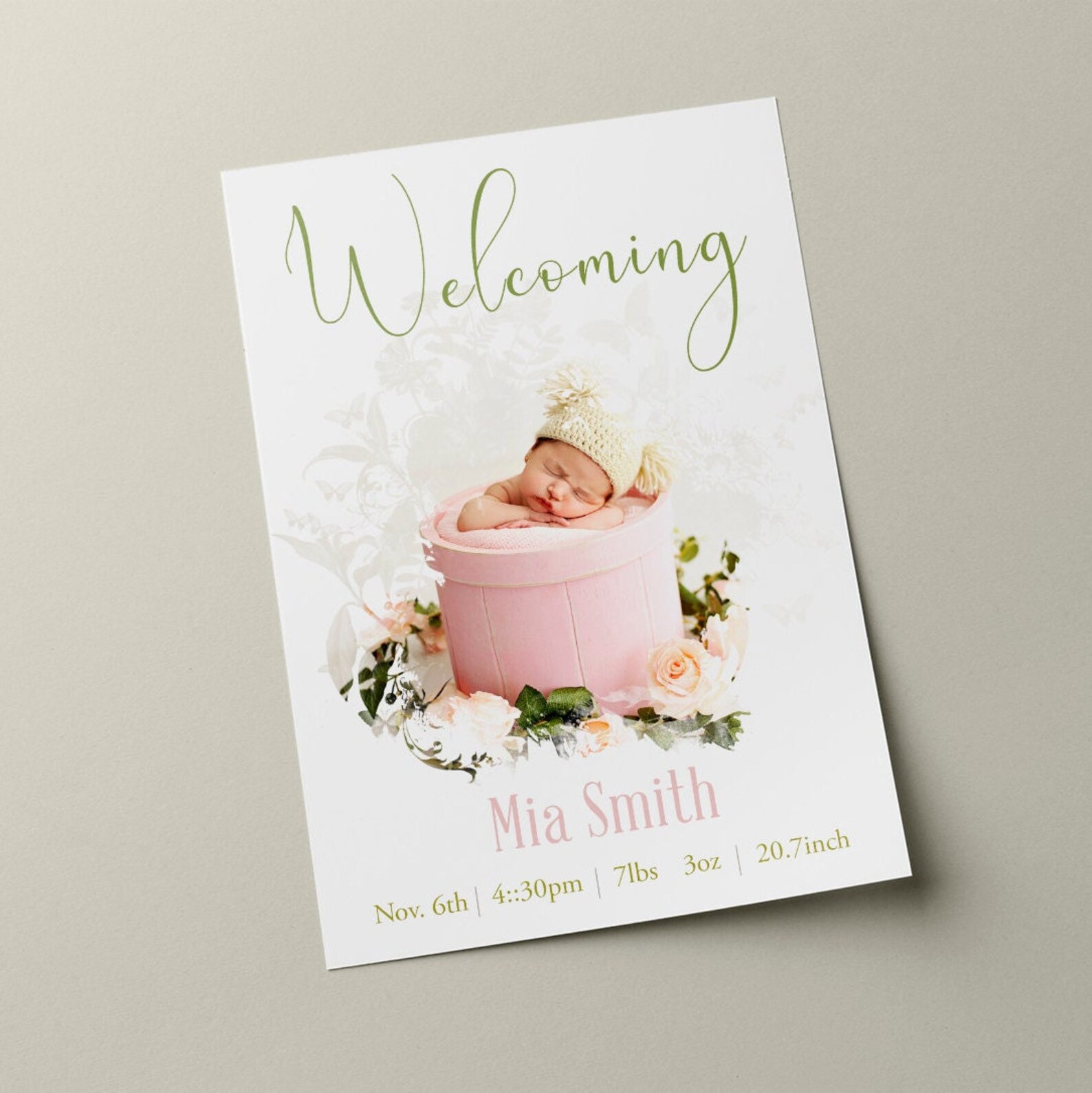 Newborn Baby Birth Template Printable Photo Birth Card Birth - Etsy