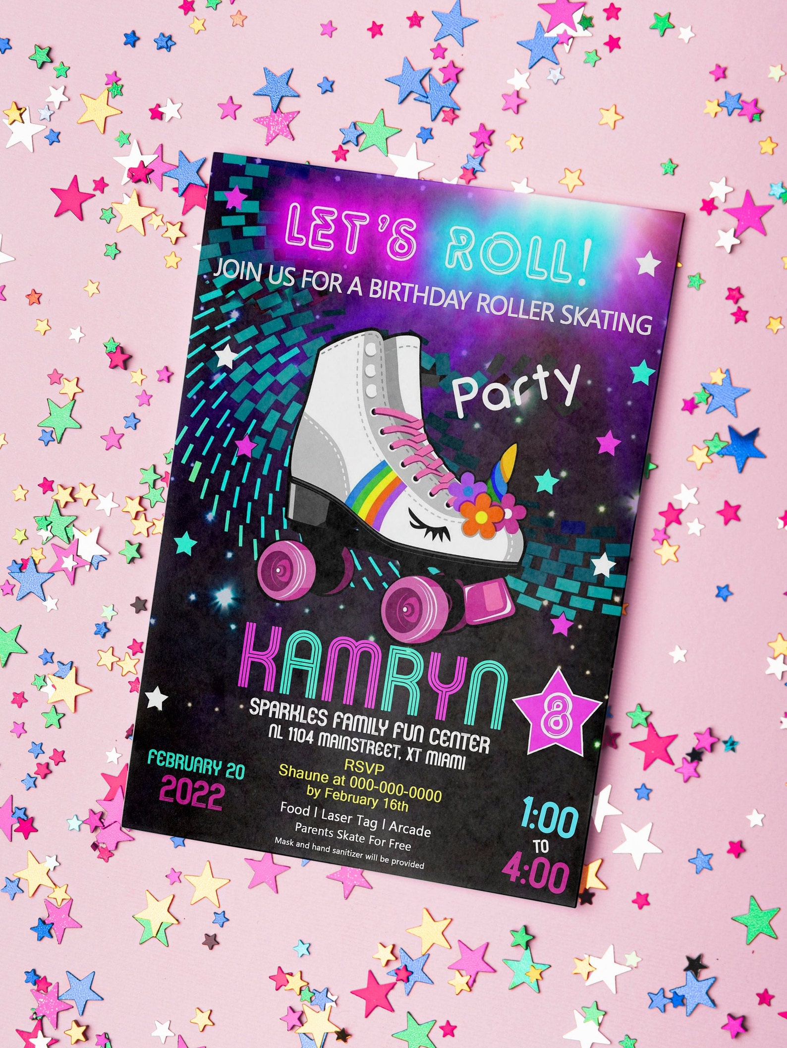 Let's Roll Birthday Invitation Card, Roller Design, Pink Girly - Etsy