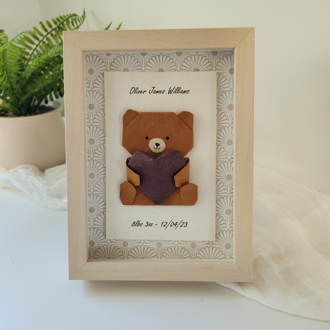 Custom Birth Details Frame With Teddy Bear and Heart Personalised ...