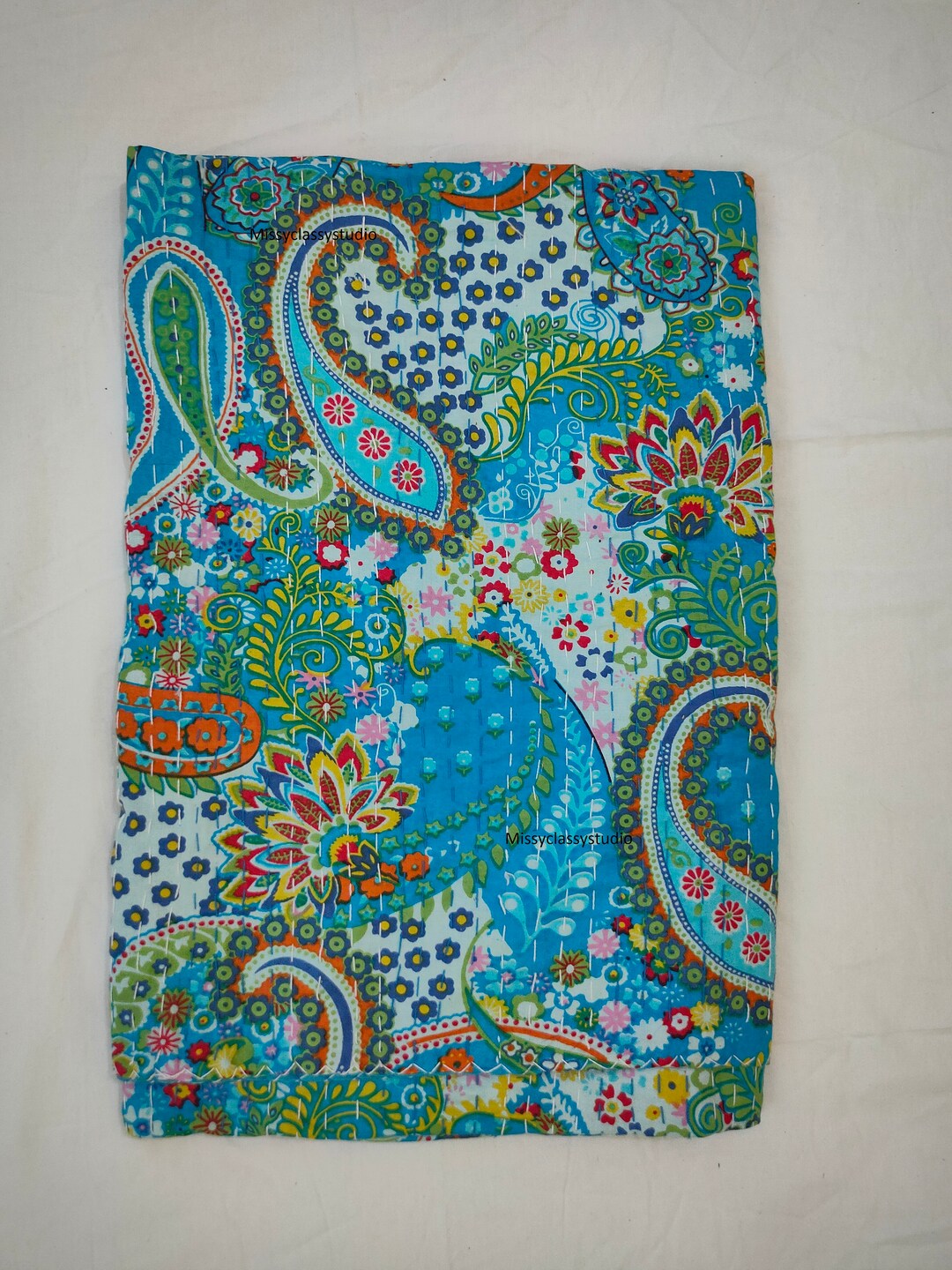 Indian Handmade Paisley Print Kantha Quilt Single/double Size Pure ...