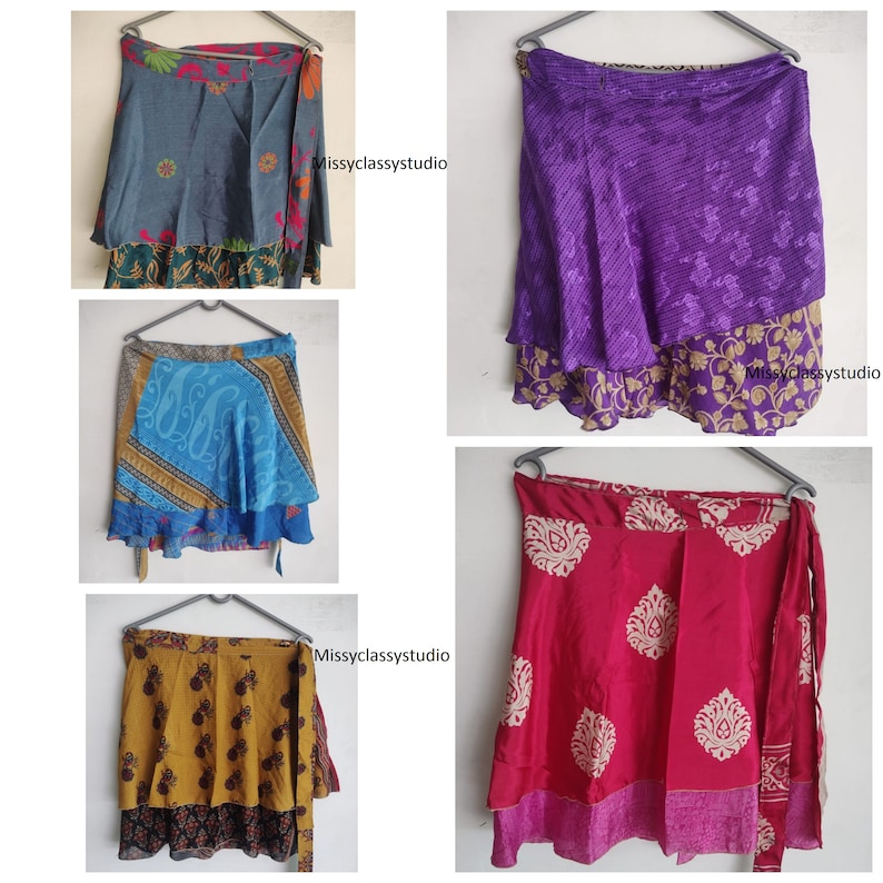 Wholesale Lot of Short Sari Silk Wrap Skirt, Knee Length, Bohemian ...