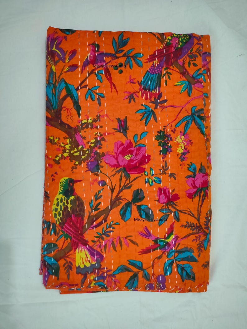 Indian Handmade Cotton Kantha Quilt Bohemian Bedding Throw Anniversary ...