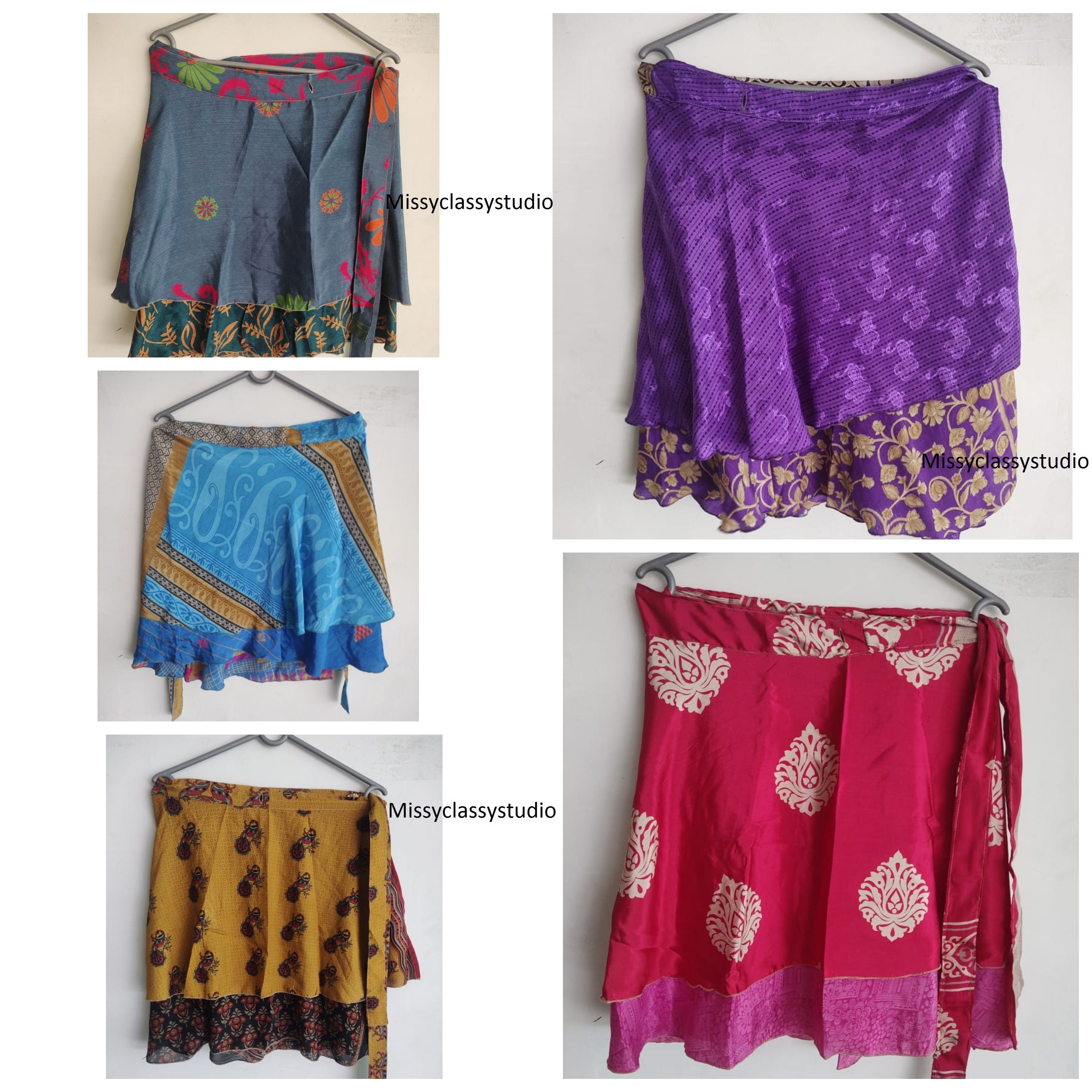 Wholesale Lot of Short Sari Silk Wrap Skirt, Knee Length, Bohemian ...
