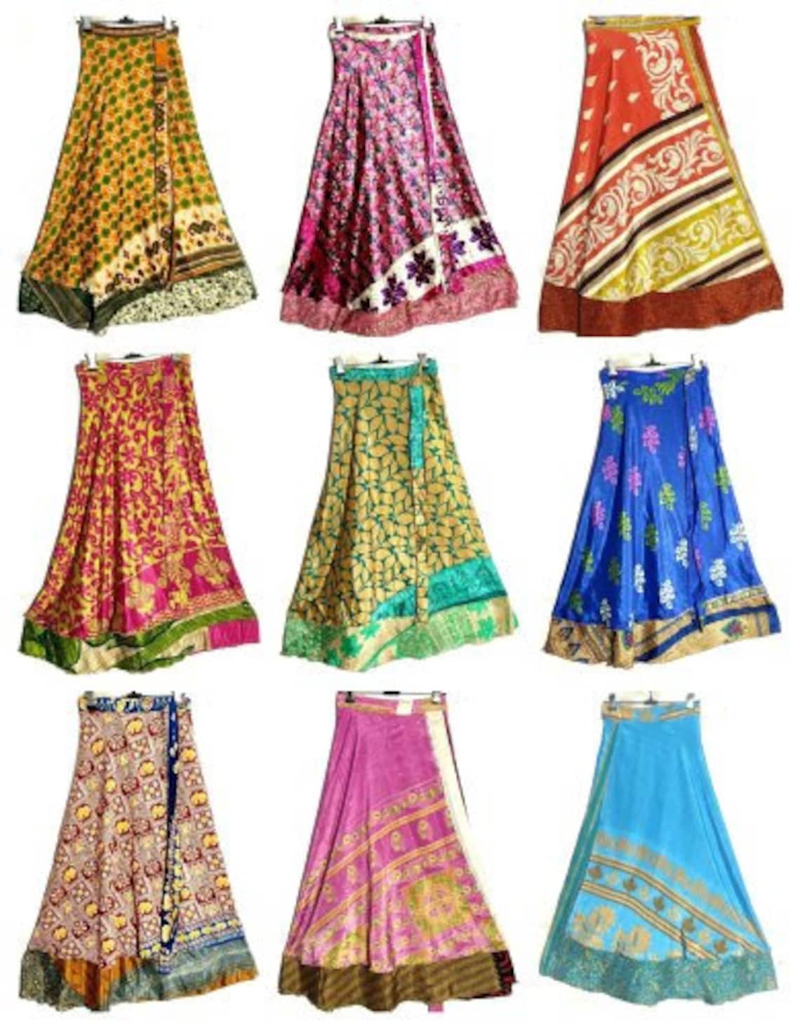 One Piece Indian Handmade Vintage Art Silk Sari Wrap Skirt - Etsy