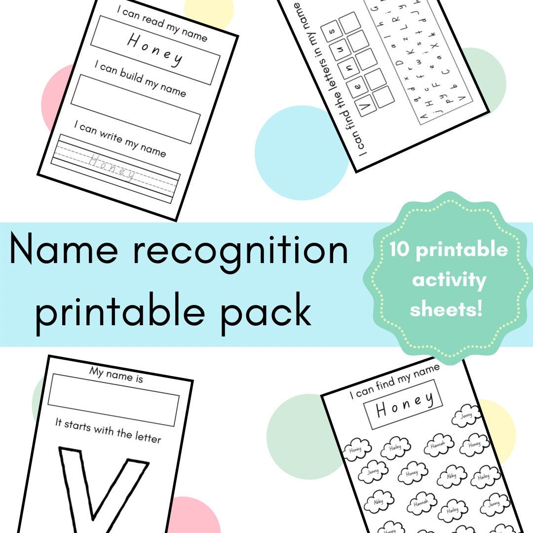 Name Recognition Printable Pack Personalised Kids Activity Sheets 10 ...